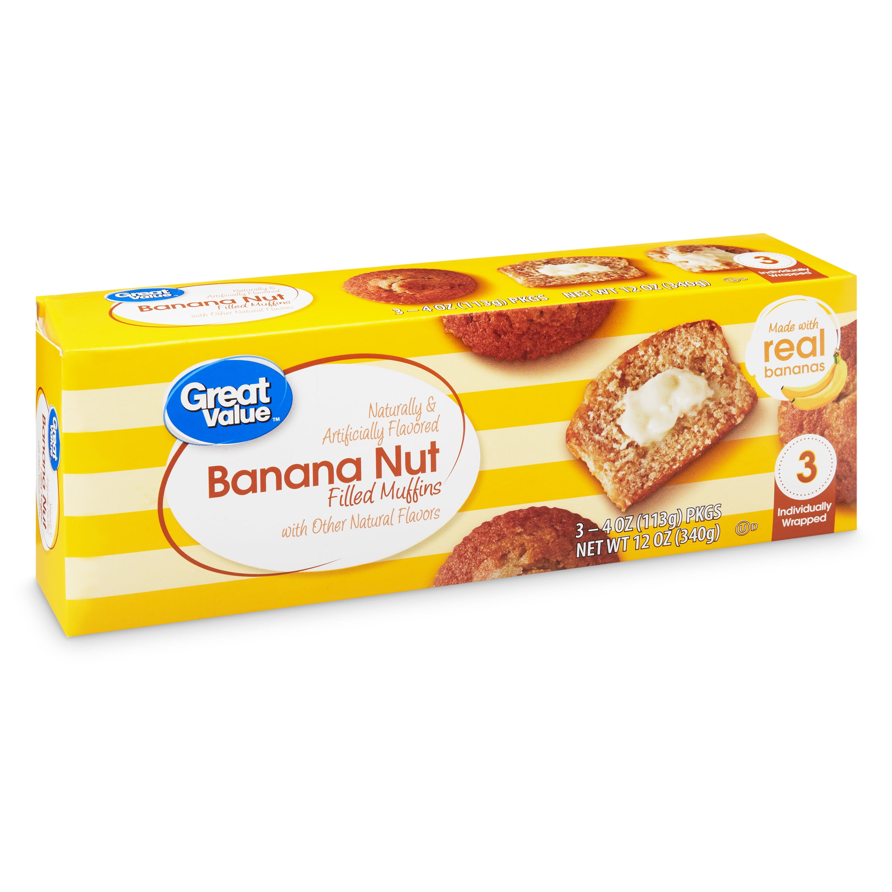 Brandclub - Great Value Banana Nut Filled Muffins, 12 oz, 3 Count