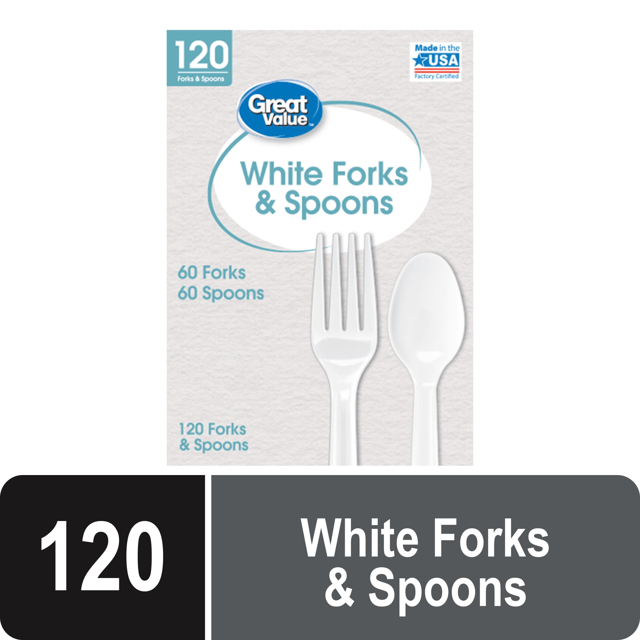Great Value Basic White Disposable Cutlery, Fork and Spoon 120 Count ...
