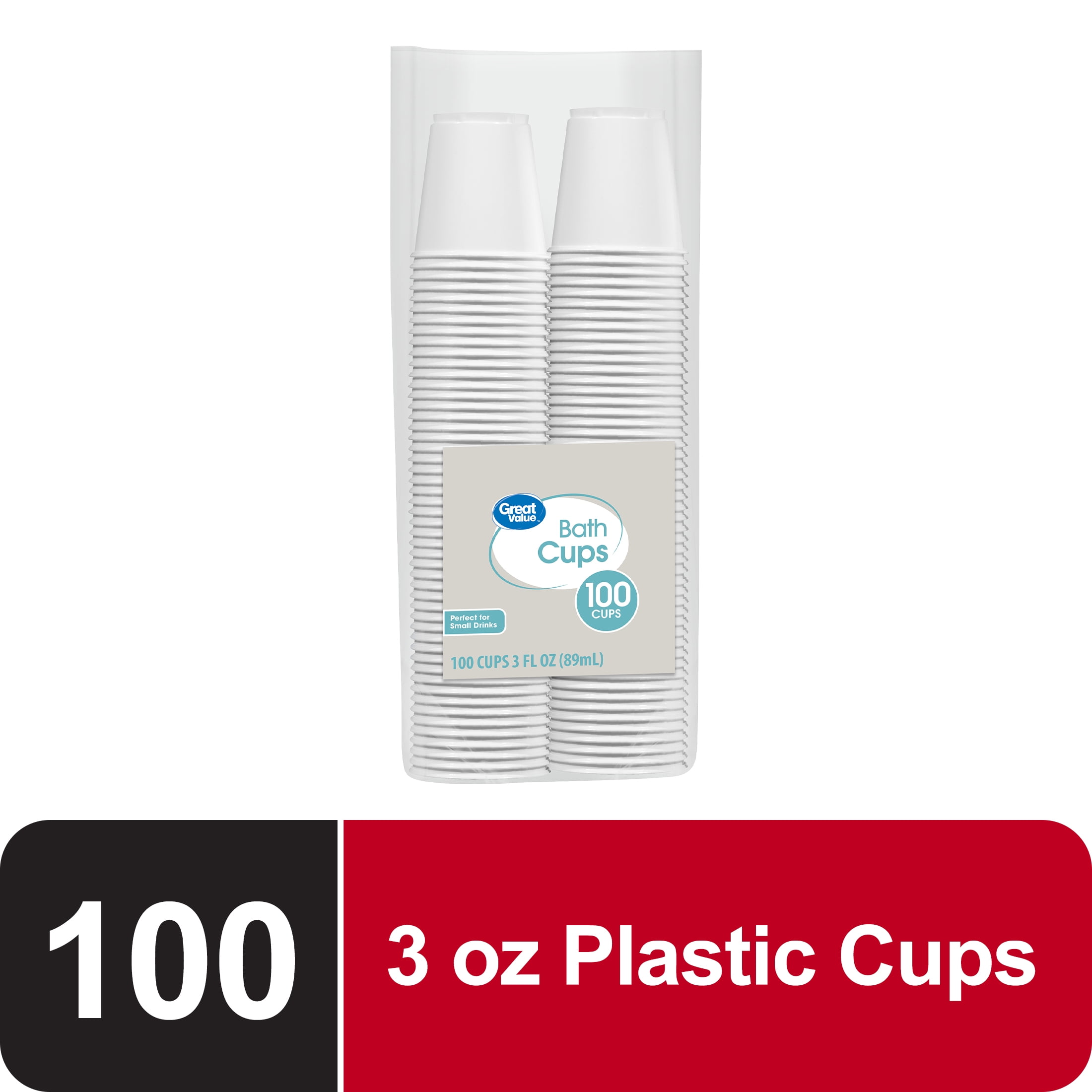 Great Value Bath Disposable Plastic Cups, 3 oz, White, 100 Count ...