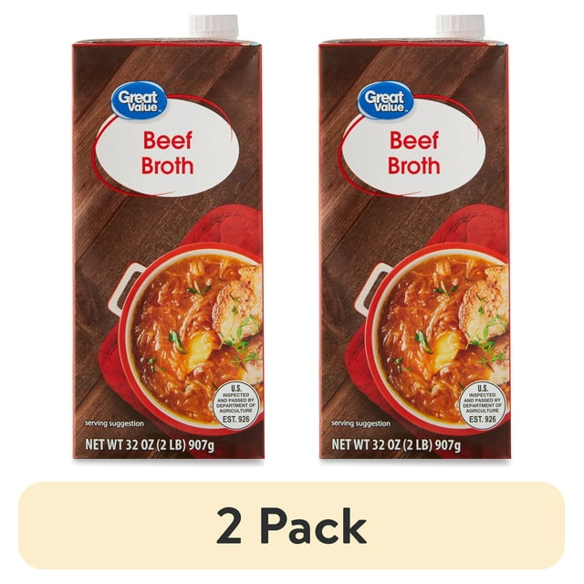 (2 pack) Great Value Beef Broth, 32 oz Carton, Shelf-Stable/Ambient ...