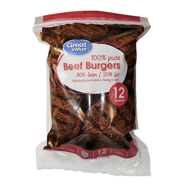 Great Value Beef Burgers, 80% Lean 20 % Fat, 2 lbs - Walmart.com
