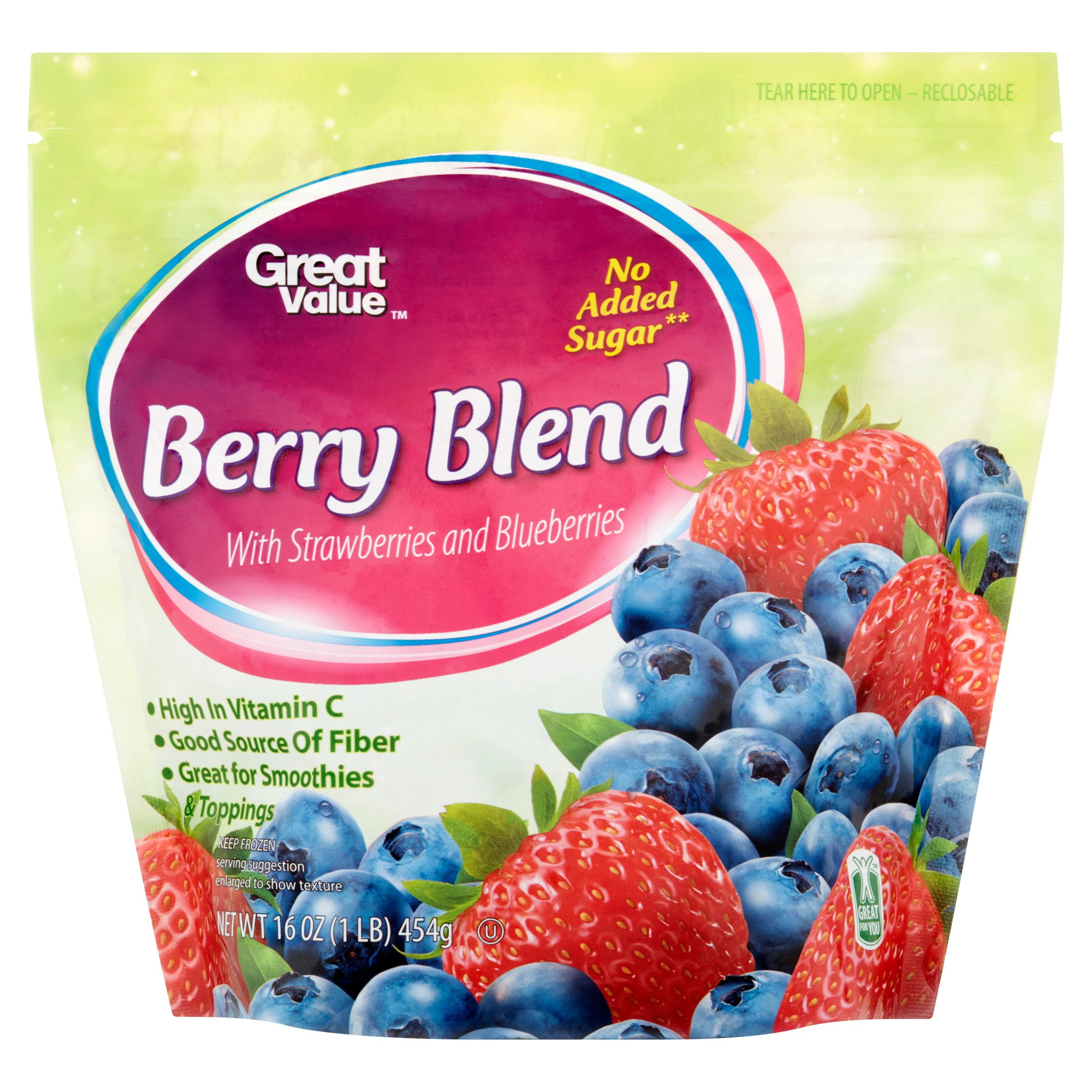 Great Value Berry Blend with Strawberries and Blueberries, 16 oz ...