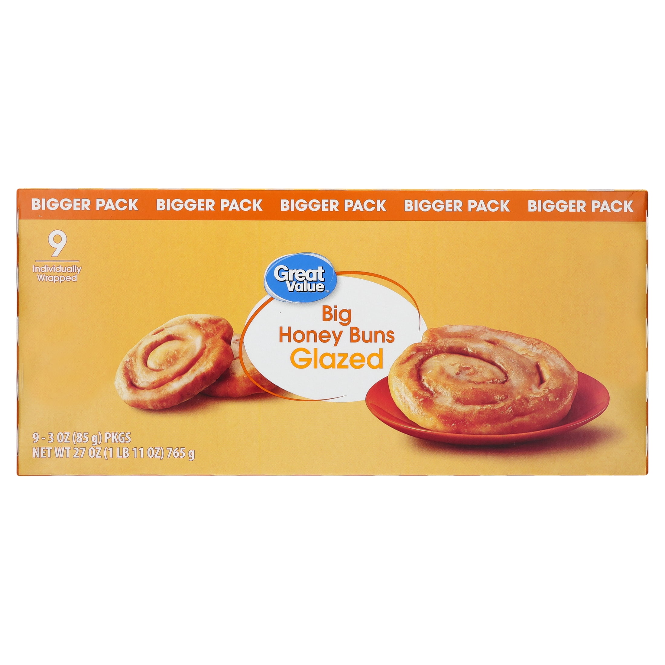 Great Value Big Glazed Honey Buns, 3 oz, 9 Count - Walmart.com