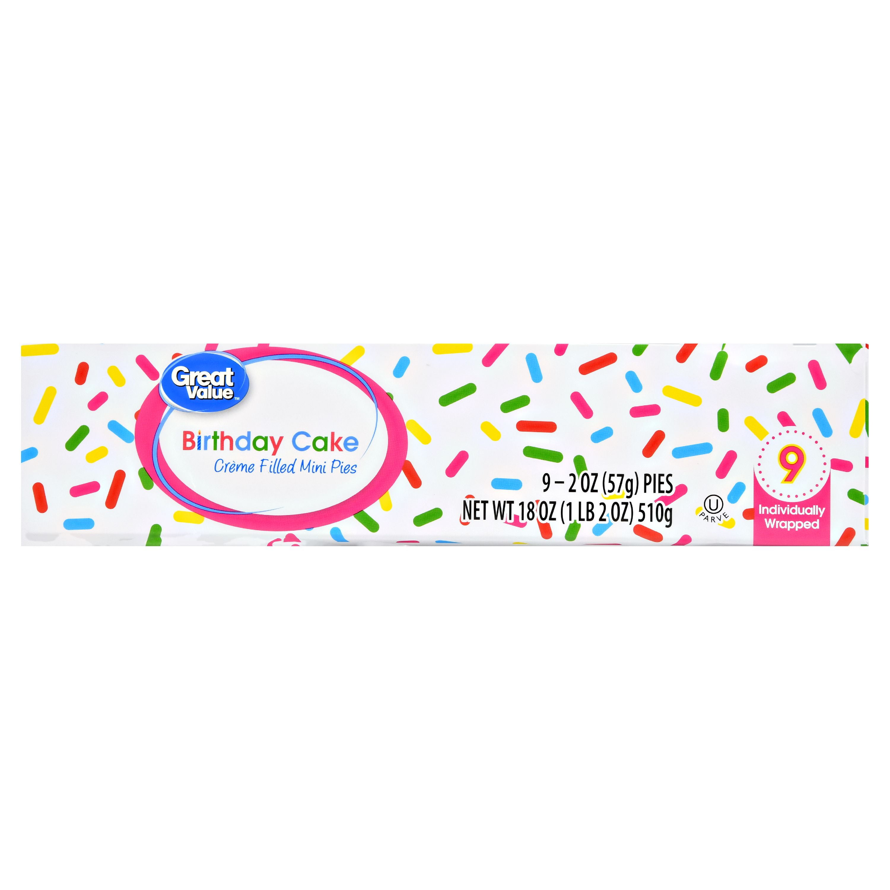 Great Value Birthday Cake Creame Filled Mini Pies, 18 Oz 9 Count ...