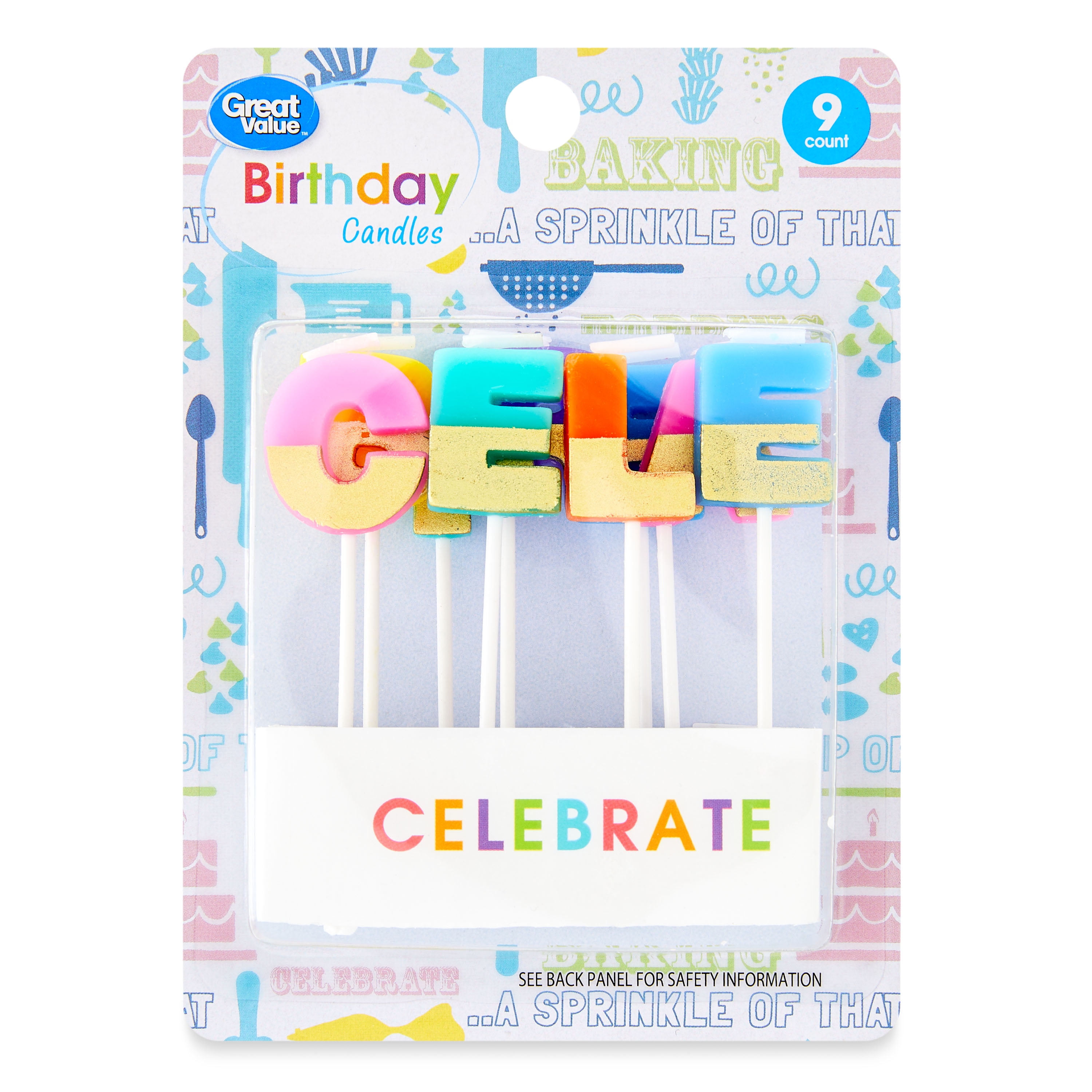 Great Value Rainbow Celebrate Birthday Candles 9 Multicolor Letter Cake ...