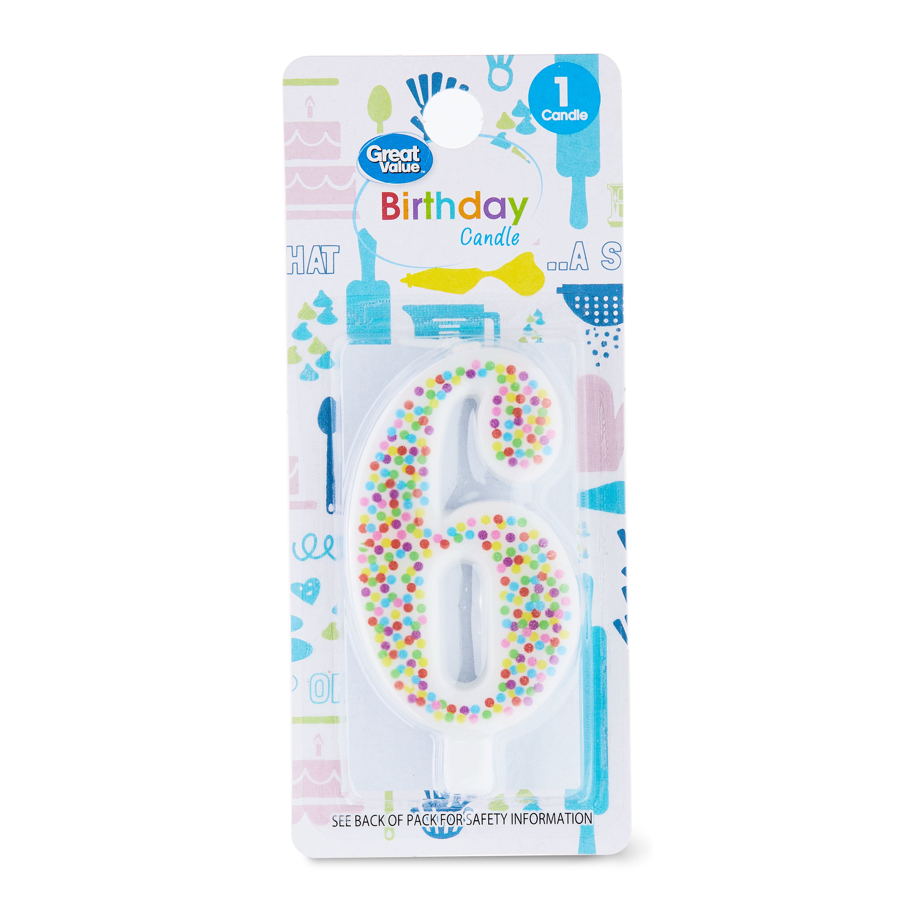 Great Value Birthday Party Number Six Candle Multicolor Polka Dot Shape ...