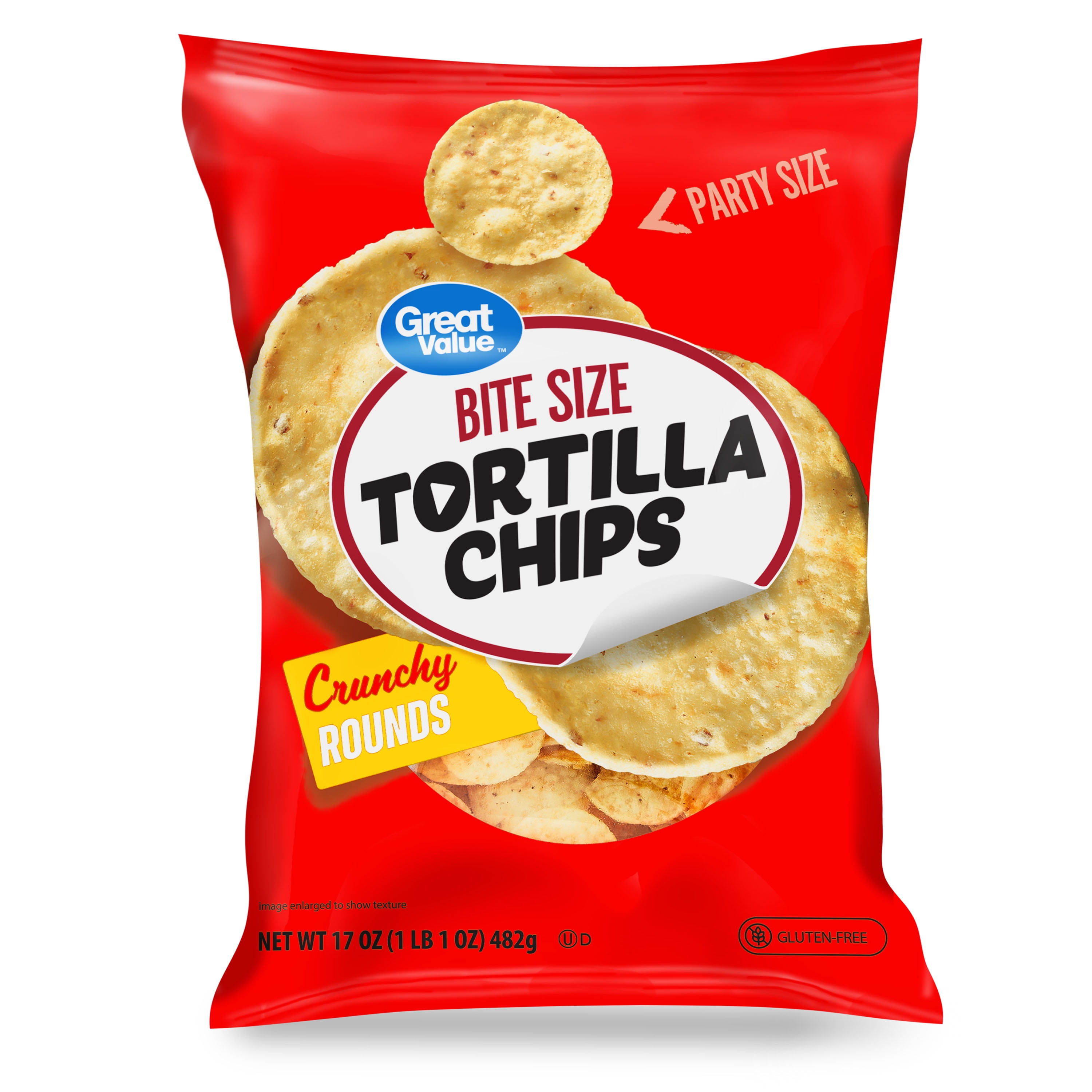 Great Value Bite Size Crunchy Rounds Tortilla Chips Party Size 17 oz ...