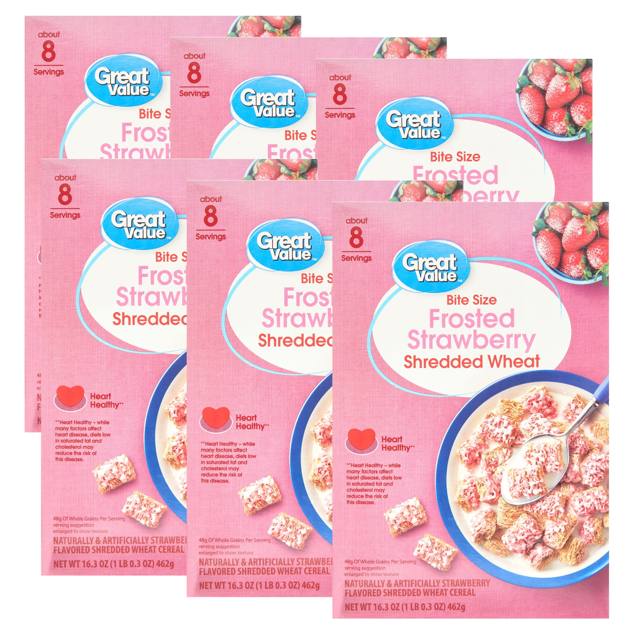 (6 pack) Great Value Bite Size Frosted Strawberry Shredded Wheat ...