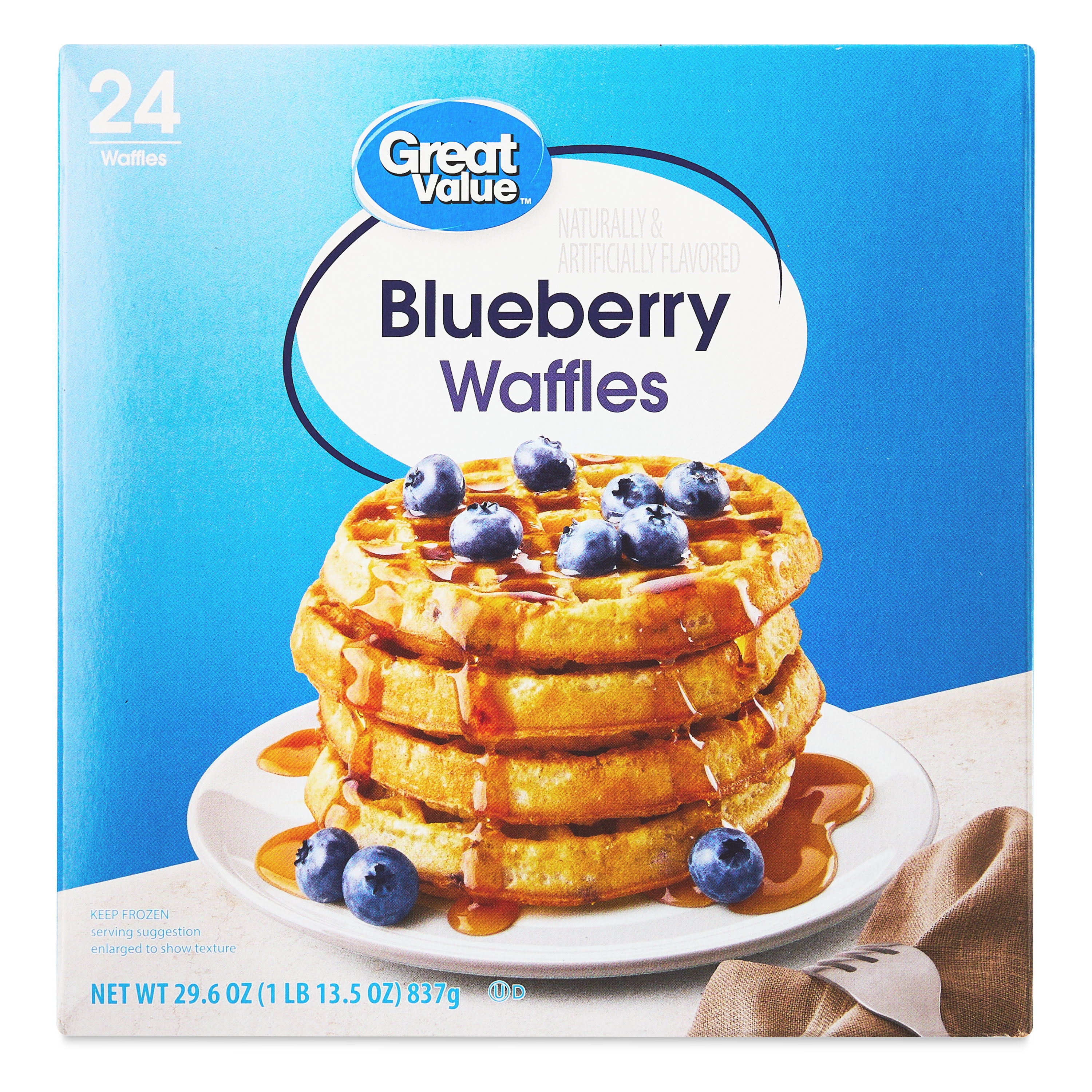 Great Value Blueberry Waffles, 29.6 oz, 24 Frozen Waffles, Easy to ...