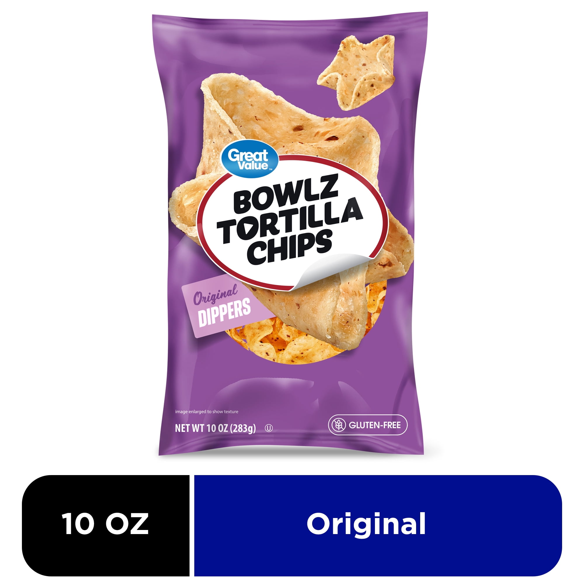 Great Value Bowlz Tortilla Chips Dippers 10 oz for Dipping and Snacking ...