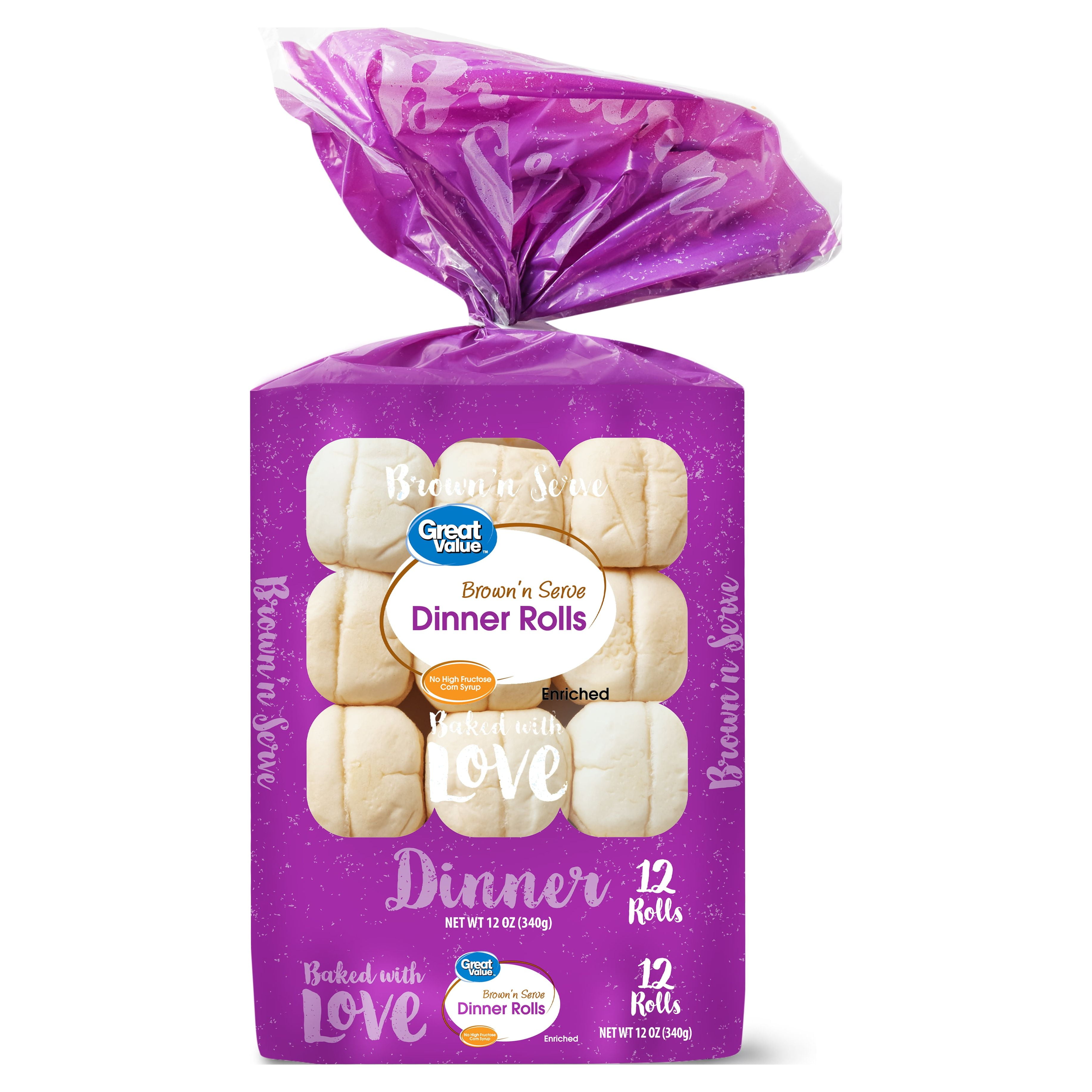 Great Value Brown and Serve White Dinner Rolls, 12 oz, 12 Count ...