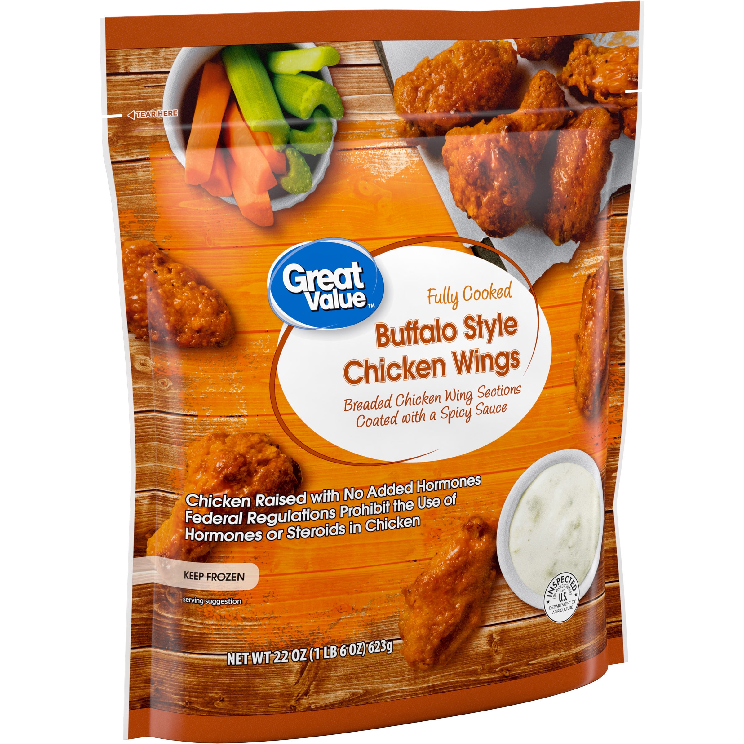 Great Value Fully Cooked Buffalo Style Chicken Wings, 22 oz (Frozen ...