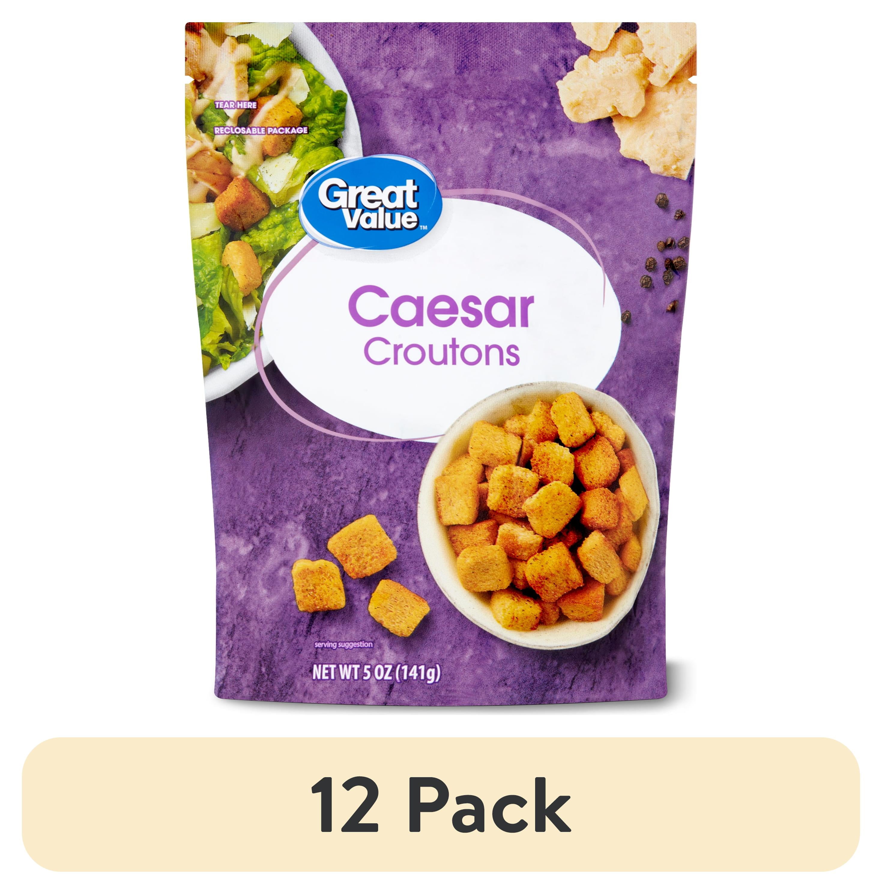 (12 pack) Great Value Caesar Croutons, 5 oz Resealable Bag, Oven Baked ...