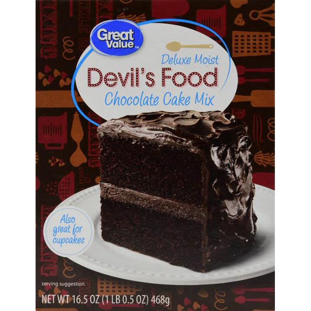 Great Value Cake Mix, Deluxe Moist Devil's Food Chocolate, 16.5 oz ...