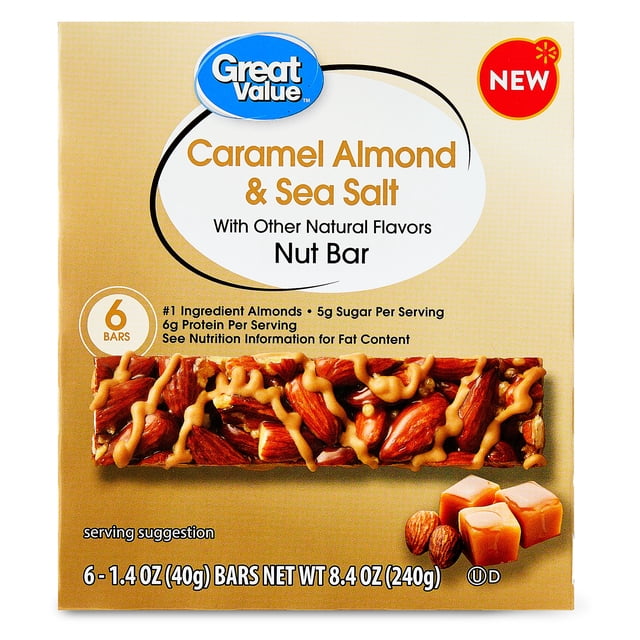 Great Value Caramel Almond & Sea Salt Nut Bars, 1.4 oz, 6 Count ...