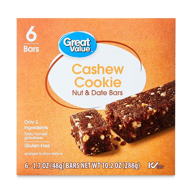 Great Value Cashew Cookie Nut & Date Bars, 10.2 oz, 6 Count - Walmart.com