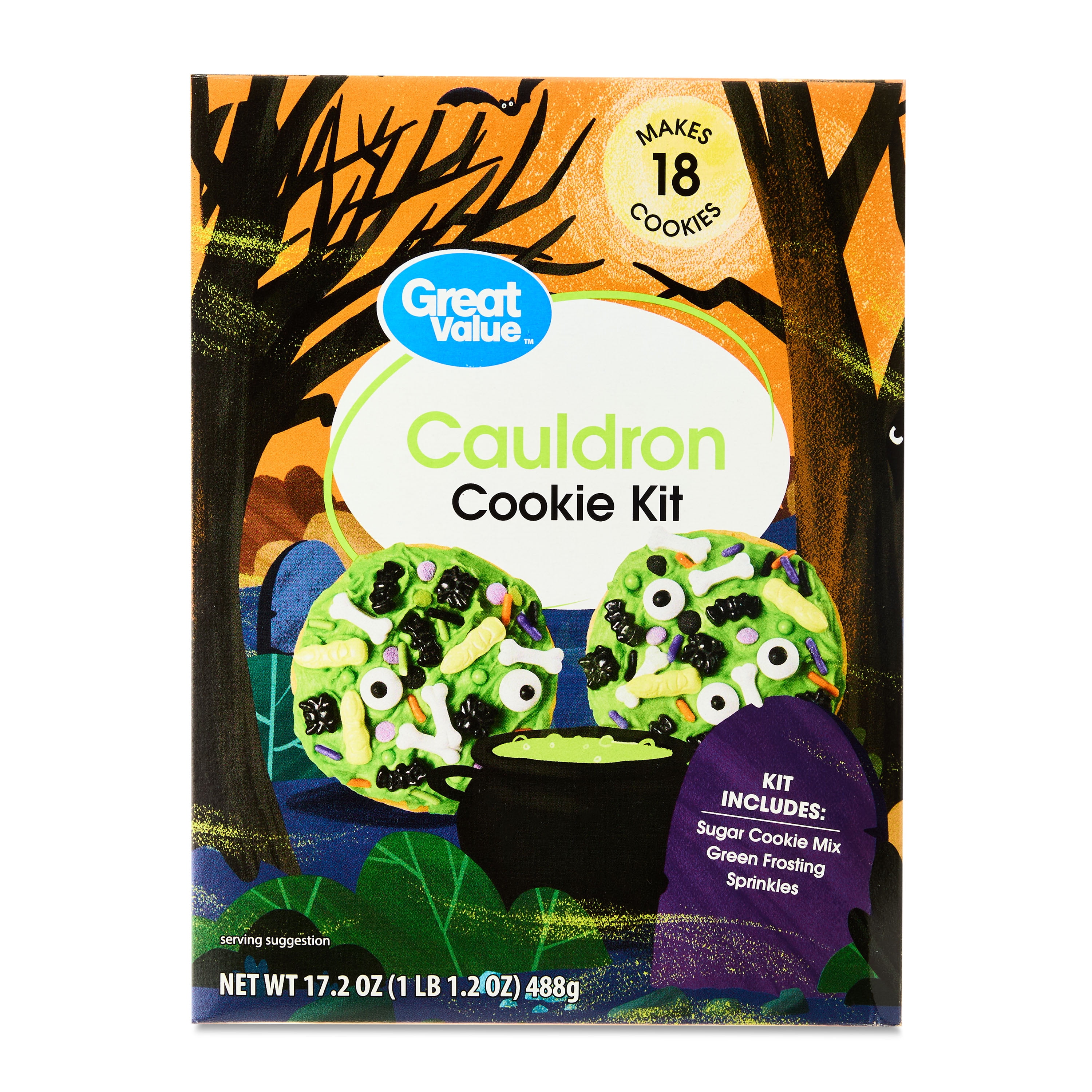 Great Value Cauldron Halloween Cookie Kit with Decor, 17.2 oz, Nut-Free ...