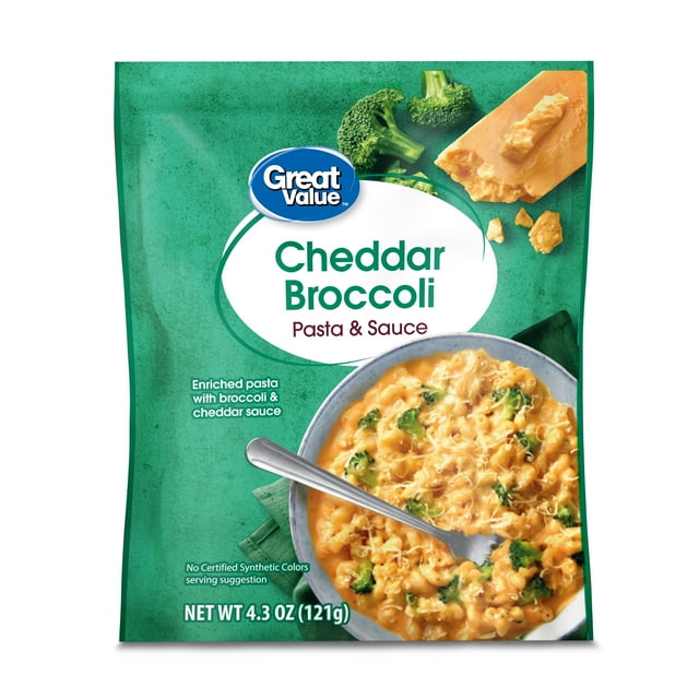 Great Value Cheddar Broccoli Flavored Pasta & Sauce 4.3oz (Shelf-Stable ...