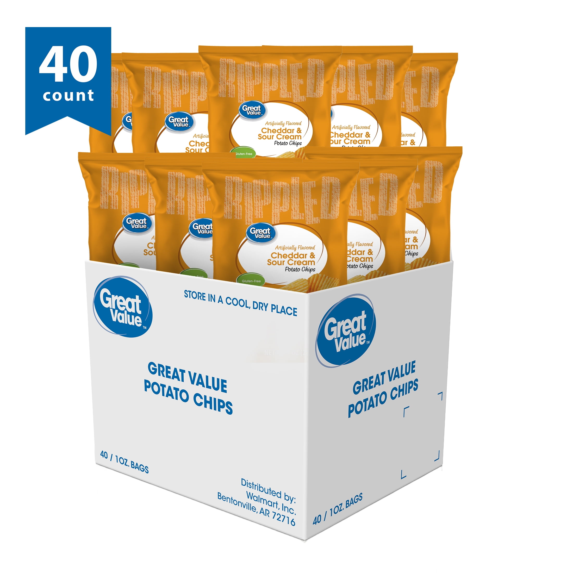 Great Value Cheddar & Sour Cream Potato Chips, 1 oz (Pack of 40 ...