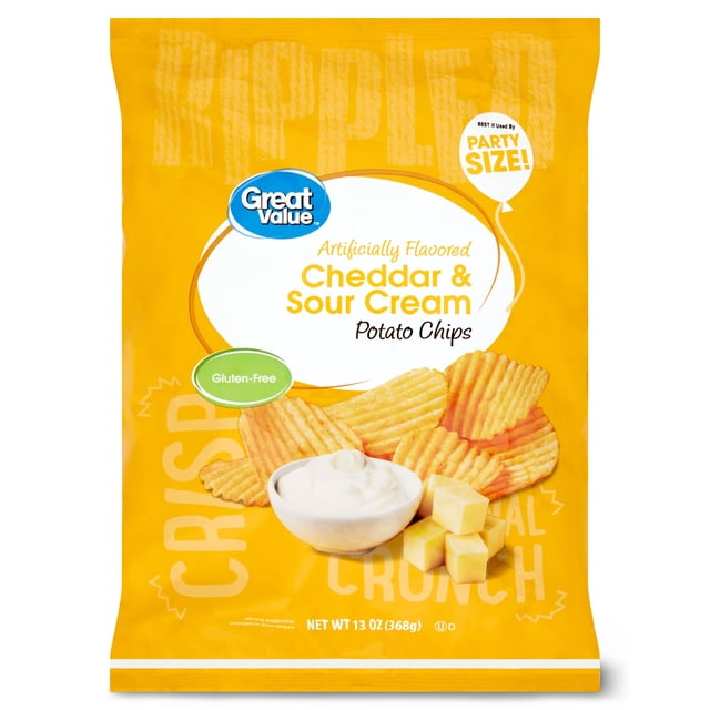 Great Value Cheddar & Sour Cream Potato Chips Party Size!, 13 oz ...