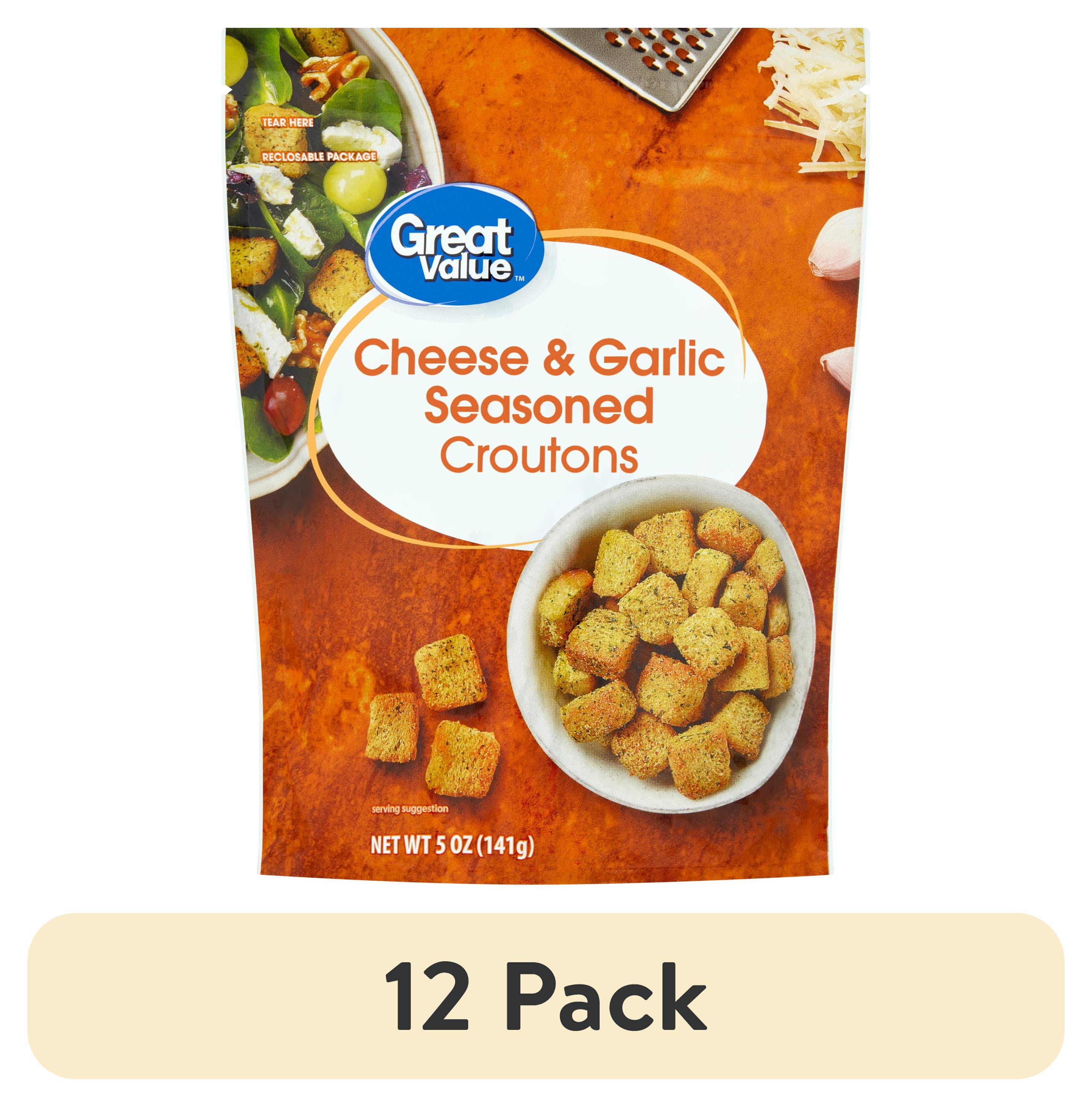 (12 pack) Great Value Cheese & Garlic Seasoned Croutons, 5 oz ...