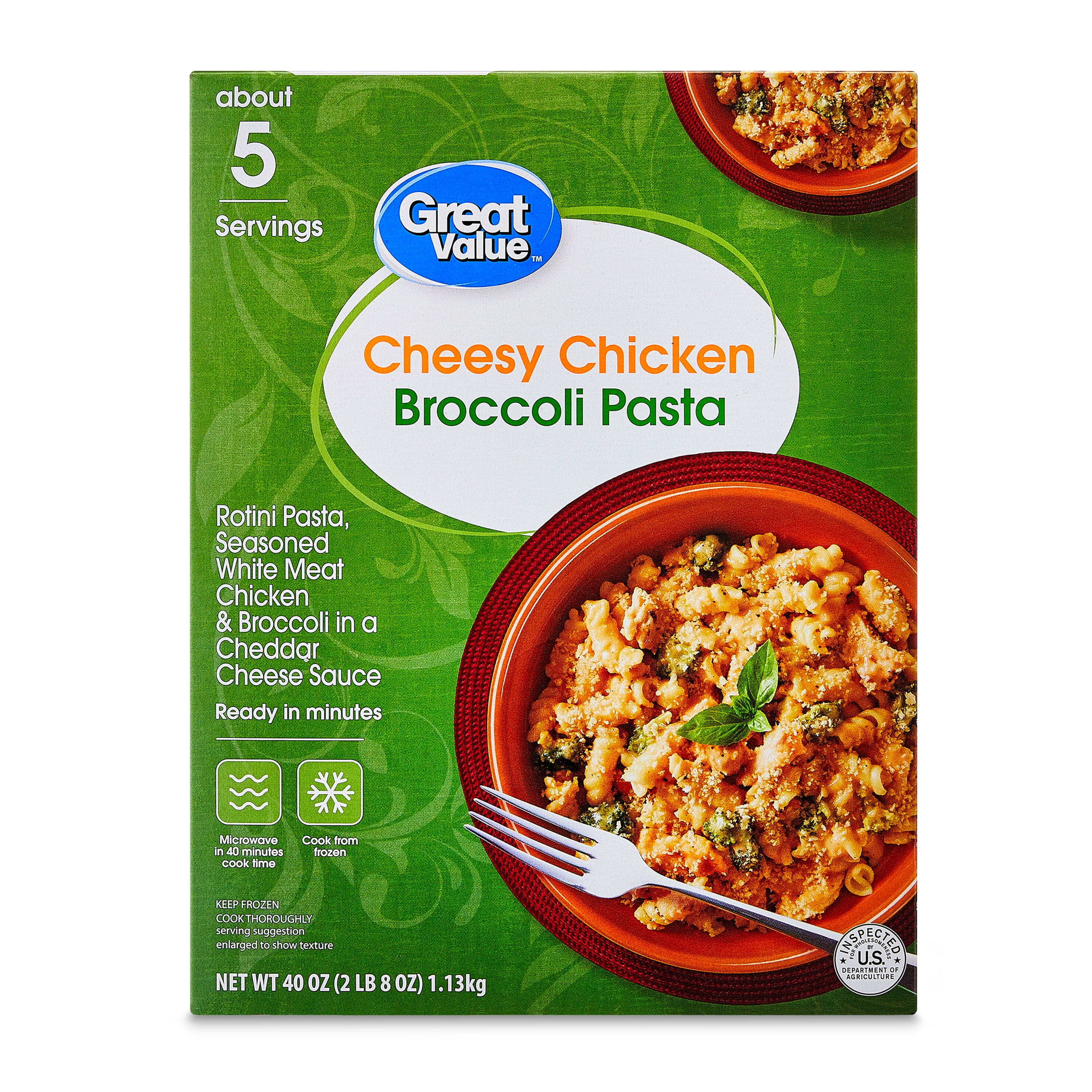 Great Value Cheesy Chicken Broccoli Pasta 40 oz Frozen Meal with Rotini ...