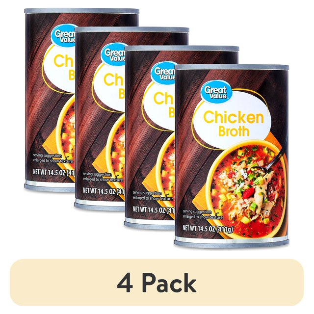 (4 pack) Great Value Chicken Broth, 14.5 oz Can, Shelf-Stable/Ambient ...