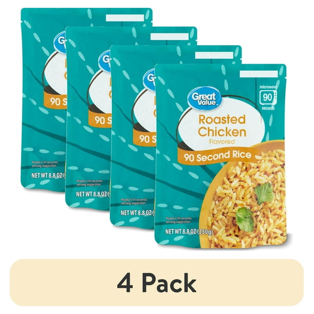 (4 pack) Great Value Chicken Flavored Rice 90 Second Pouch, 8.8 oz ...