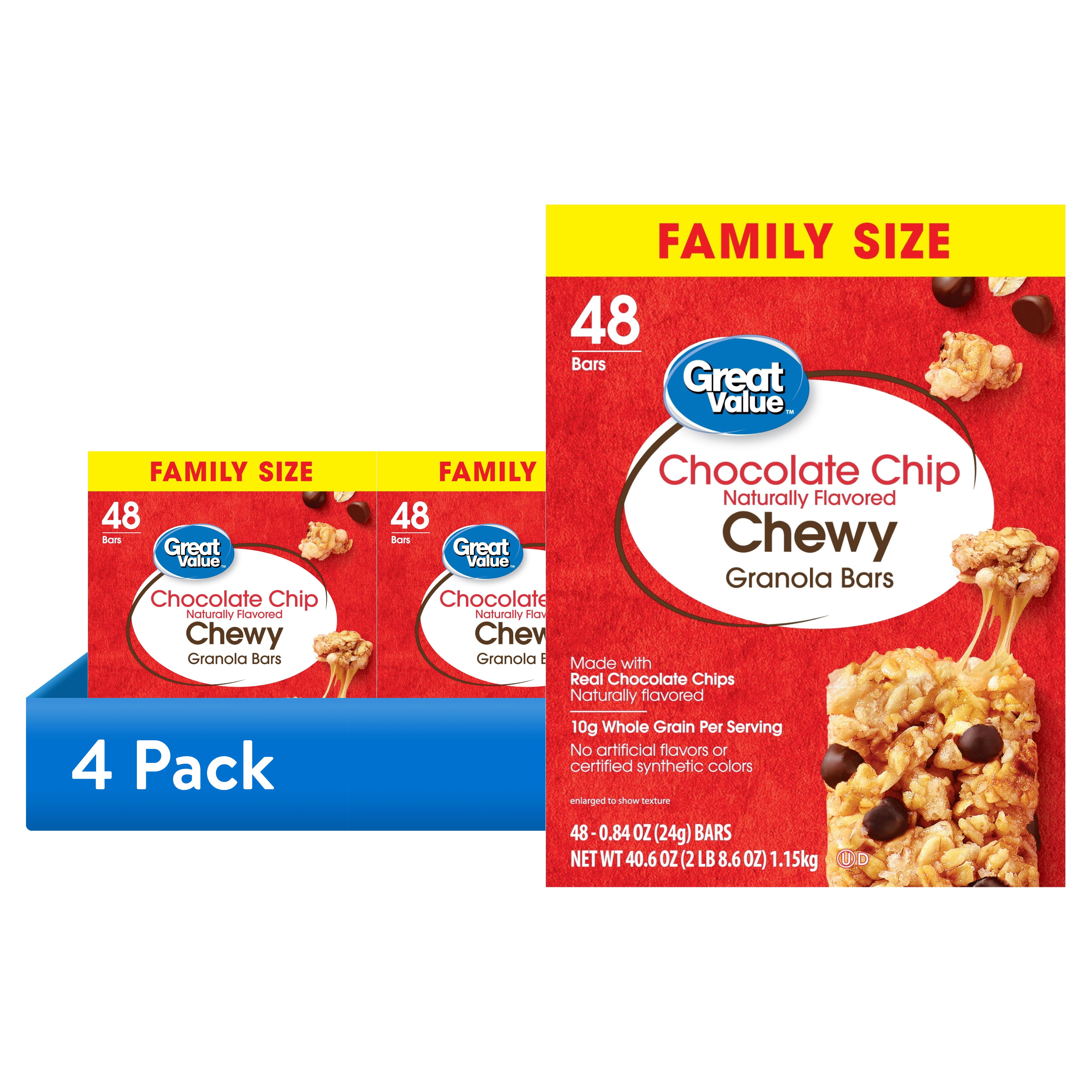 (4 pack) Great Value Chocolate Chip Chewy Granola Bars, Family Size, 0. ...