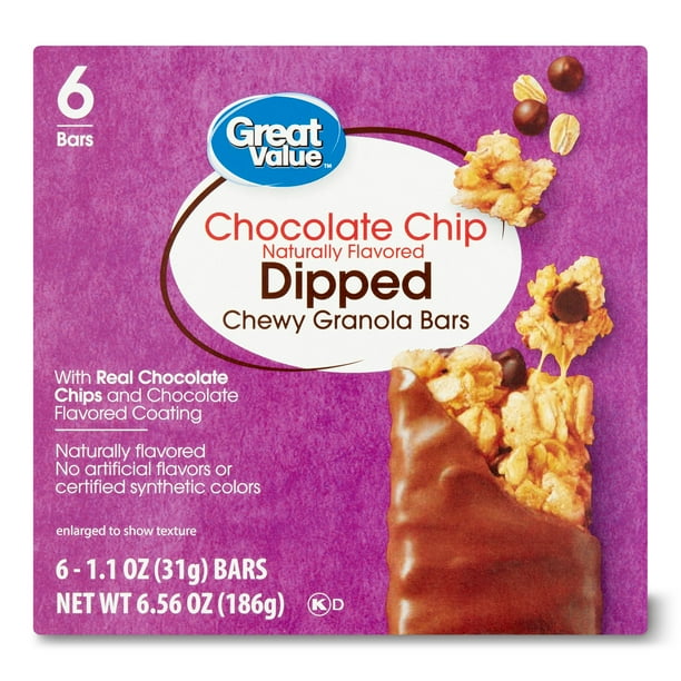 Great Value Chocolate Chip Dipped Chewy Granola Bars, 1.1 oz, 6 Count ...
