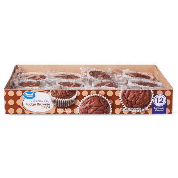 Great Value Chocolate Chip Fudge Brownie Cups, 12 oz, 12 Count (Shelf ...