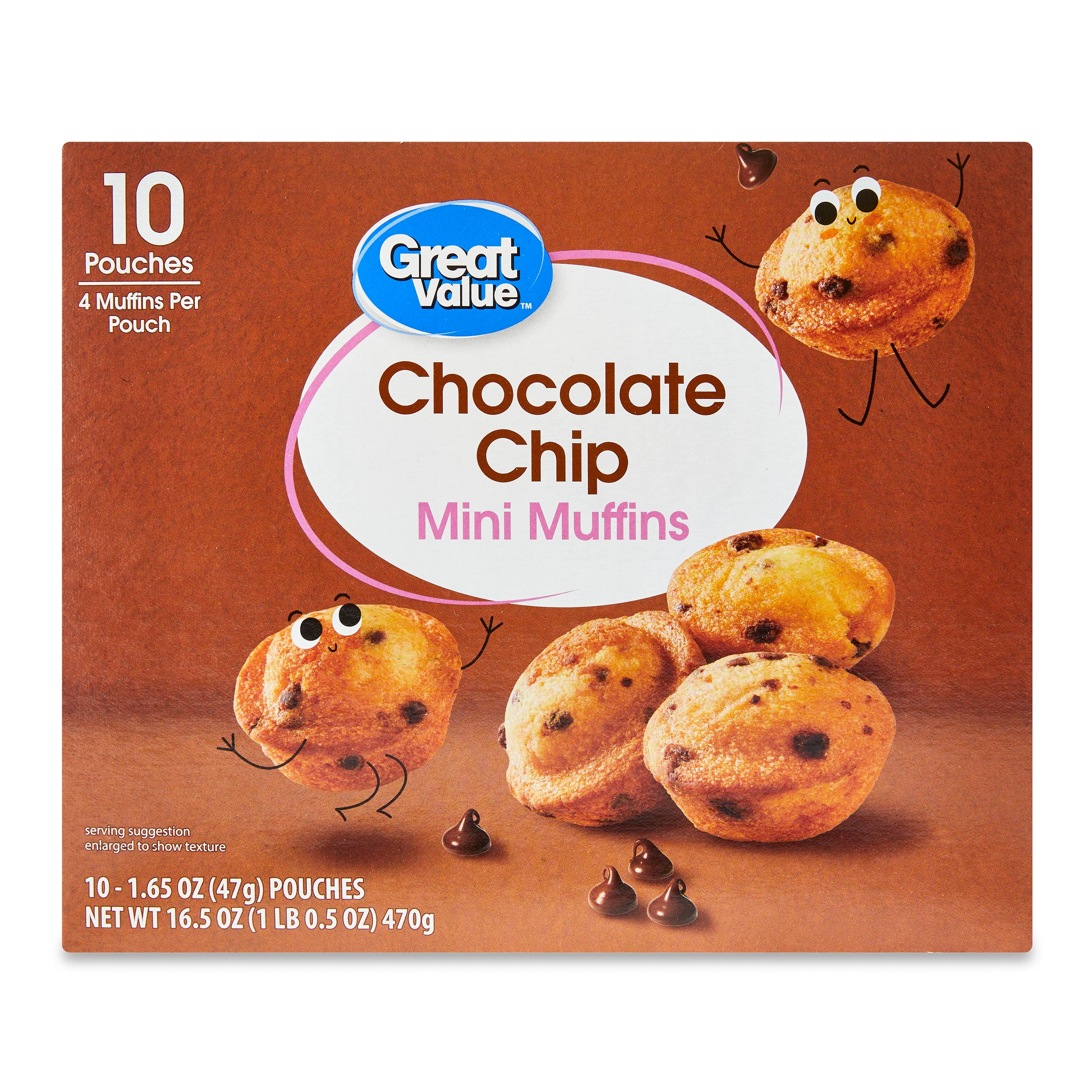 Great Value Moist & Sweet Chocolate Chip Mini Muffins, 16.5 oz, 10 ...