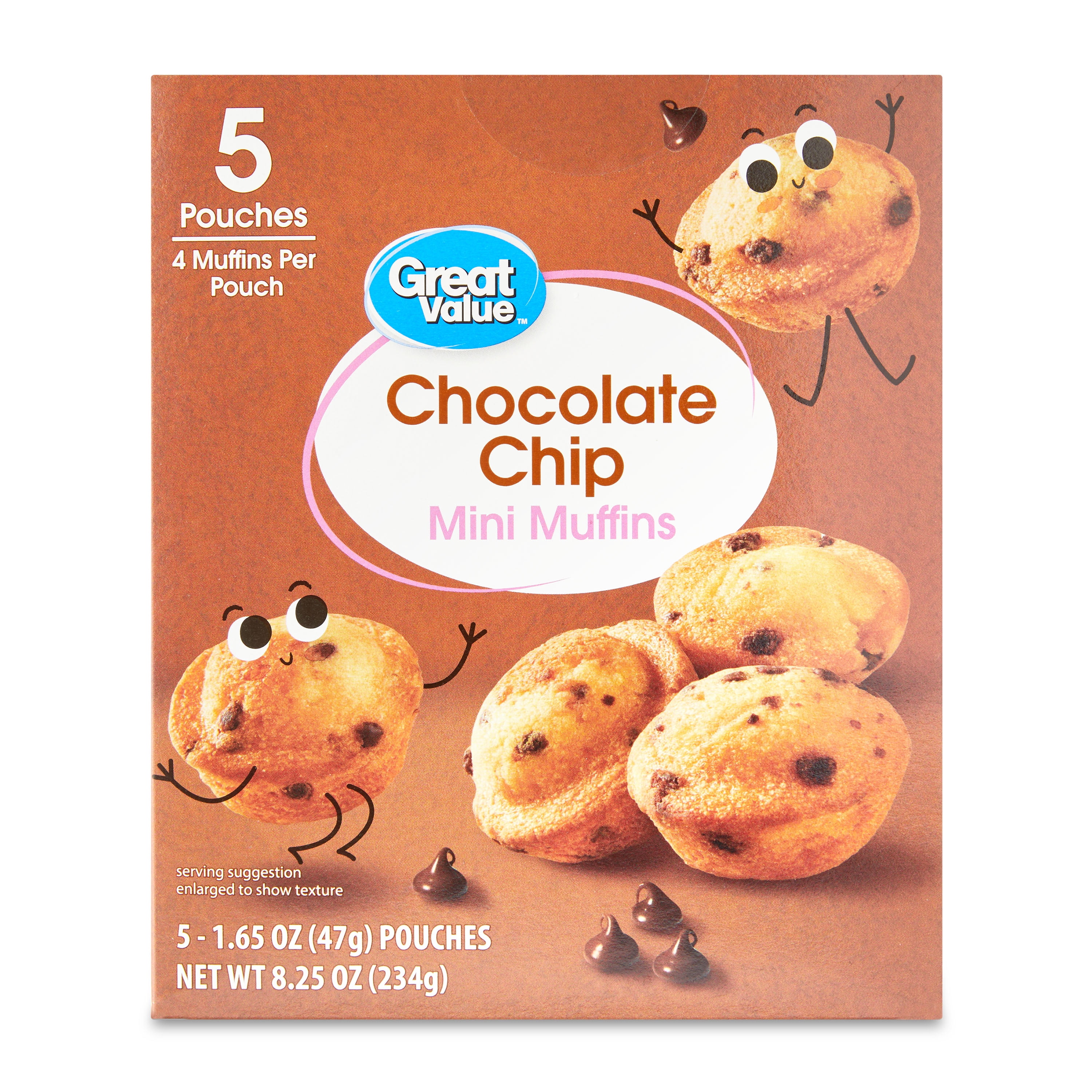 Great Value Mini Chocolate Chip Muffins 8.25 oz 5 Pack Moist Soft ...