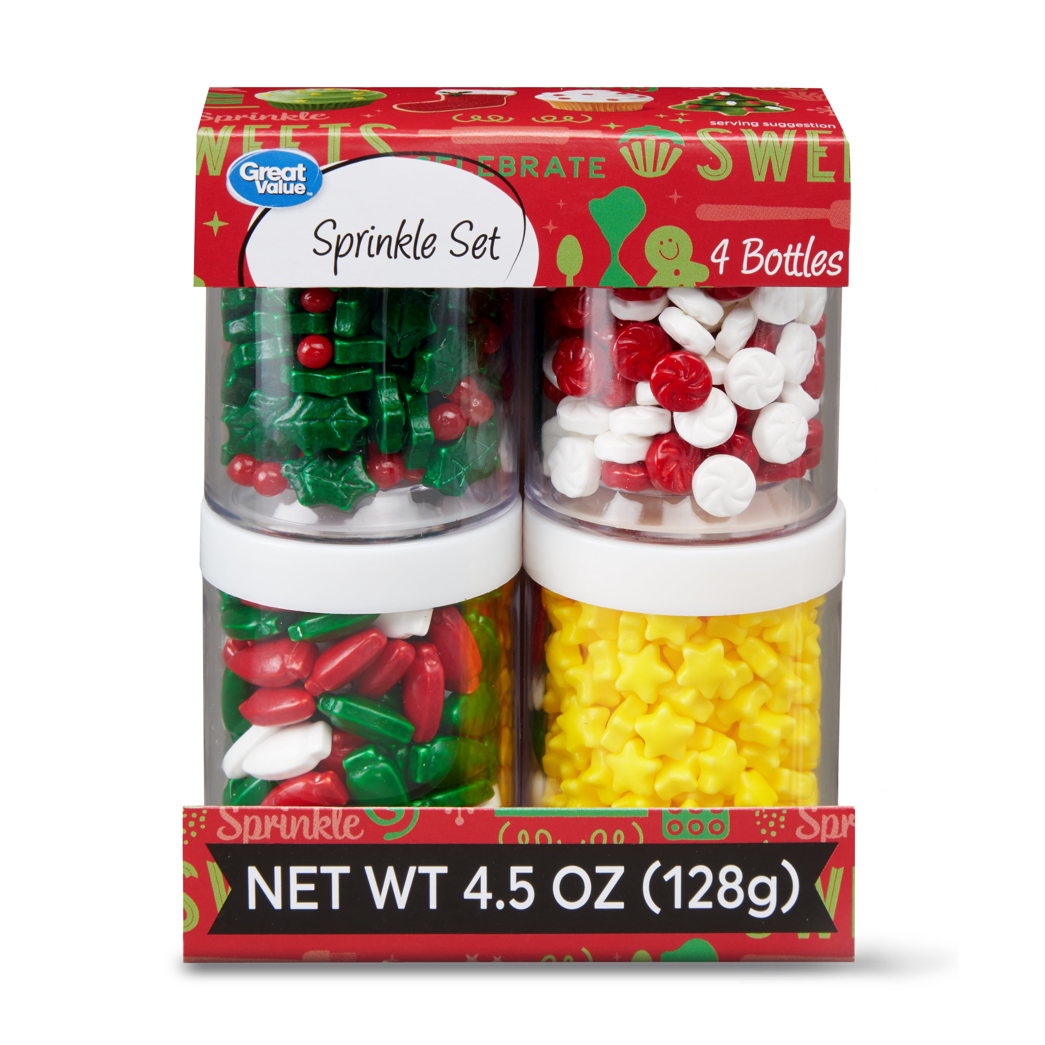 Great Value Christmas Sprinkle Set, 4.5 oz, 4 Count - Walmart.com
