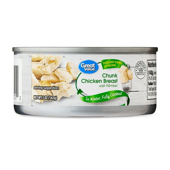 Great Value Canned Chunk Chicken Breast 12.5 oz Pack Fully Cooked Low ...