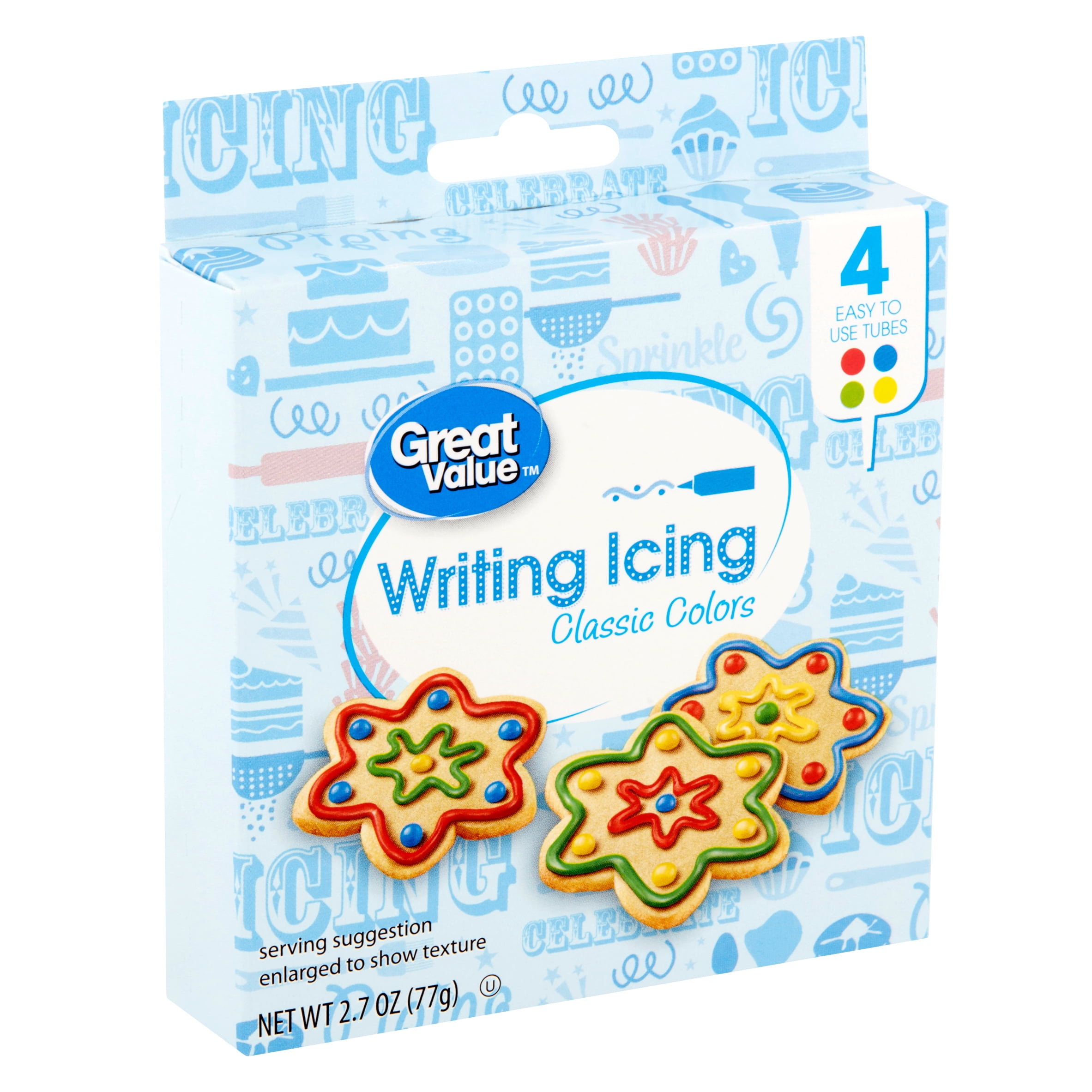 Great Value Classic Blue, Green, Red, Yellow Colors Writing Icing, 4 ...