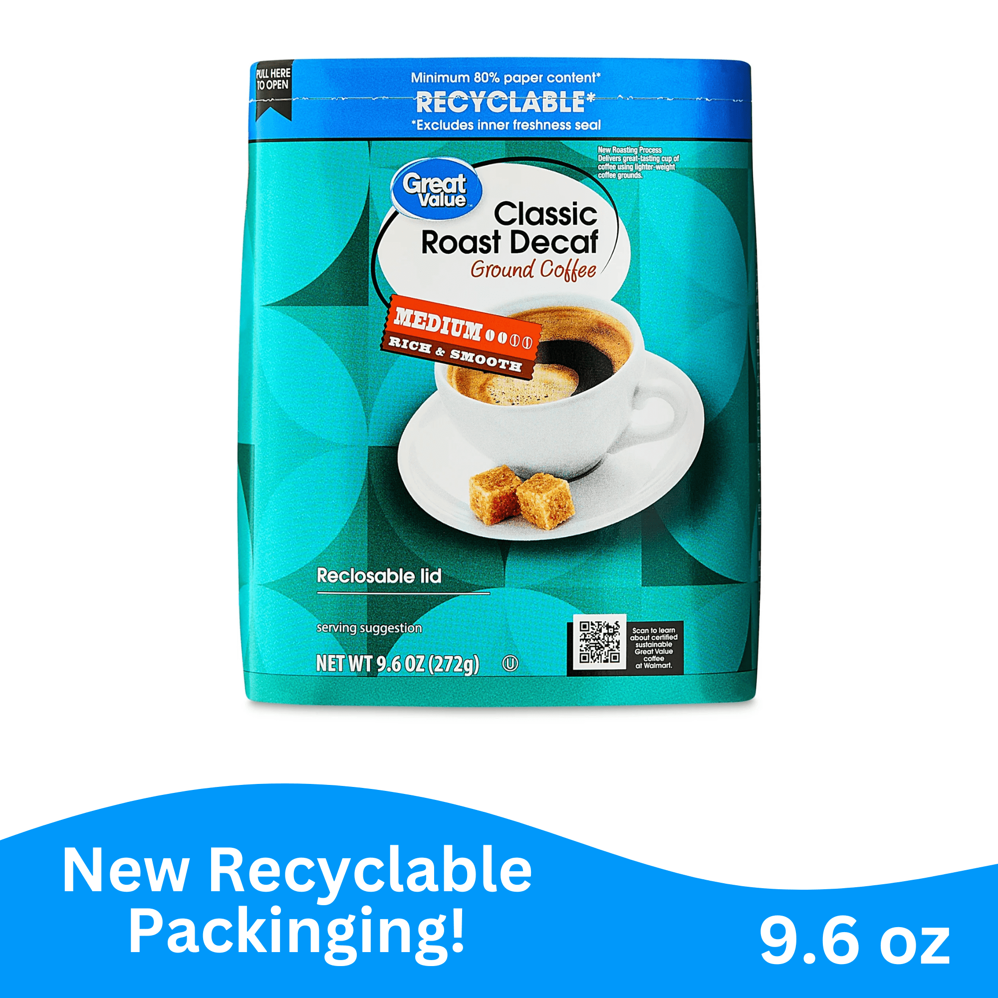 Great Value Classic Decaf Medium Roast Ground Coffee, 9.6 oz - Walmart ...