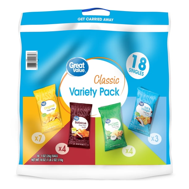 Great Value Classic Potato Chips Variety Pack, 18 oz, 18 Count ...
