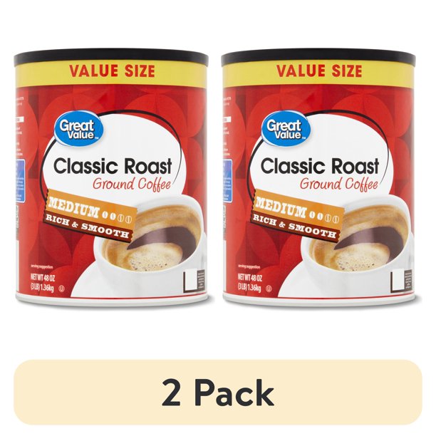 (2 pack) Great Value Classic Roast Medium Ground Coffee, Value Size, 48 ...