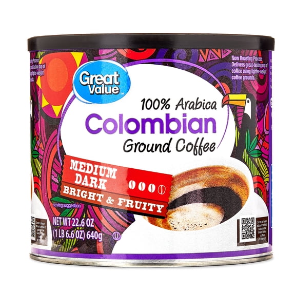 Great Value Colombian Medium Dark Roast Ground Coffee 22.6 oz Arabica ...