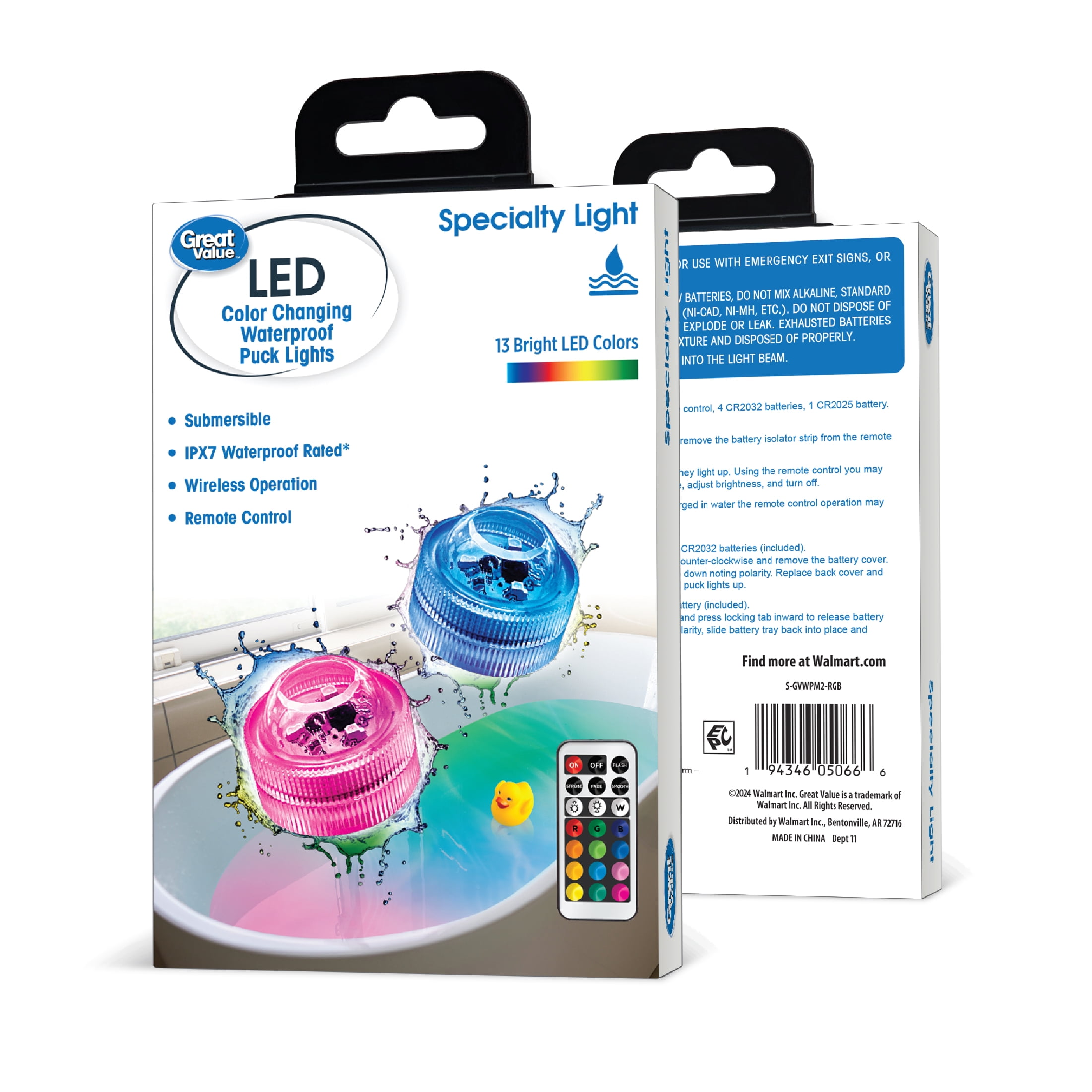 Great Value Color Changing Waterproof Mini LED Puck Lights with Remote ...