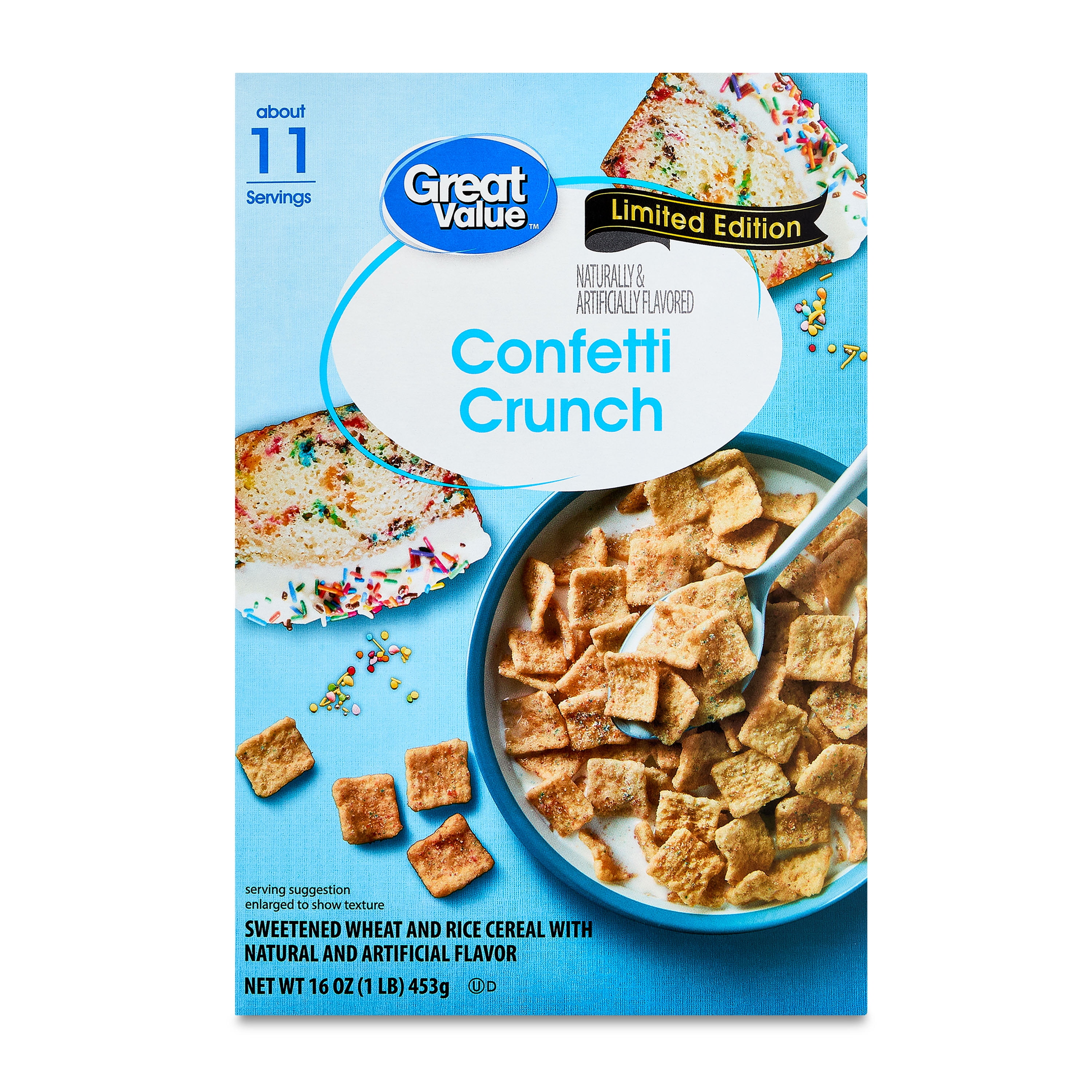 Great Value Confetti Crunch Breakfast Cereal 16 oz Sweetened Wheat and ...
