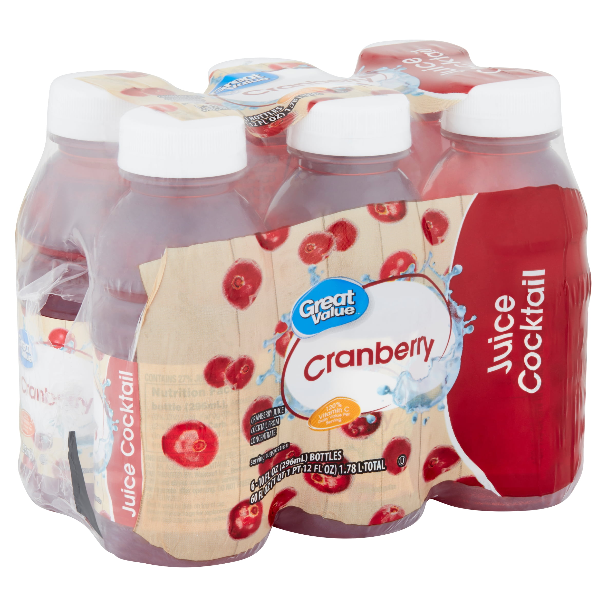 Great Value Cranberry Juice Cocktail, 10 fl oz, 6 count - Walmart ...