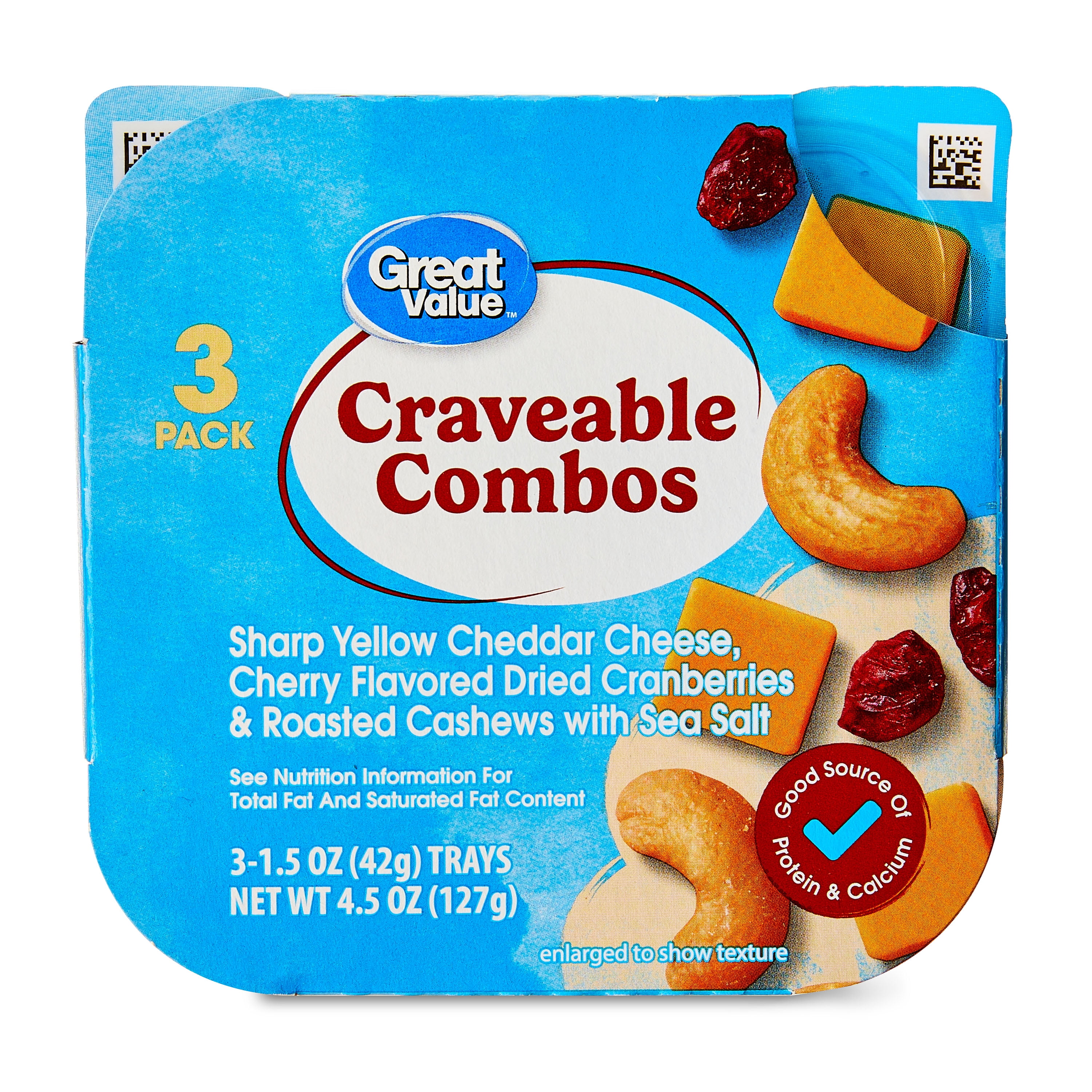 Brandclub - GREAT VALUE CRAVEABLE COMBOS SHARP CHEDDAR CHEESE, CASHEWS AND CRANBERRIES 4.5 OZ