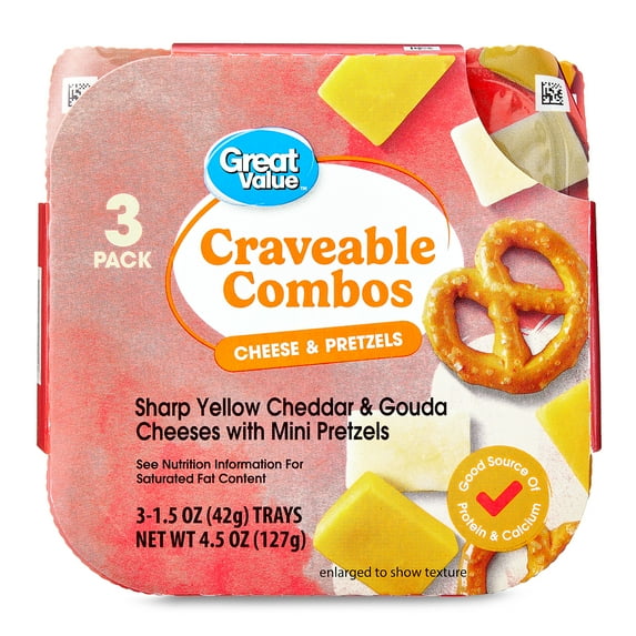 Great Value Sharp Yellow Cheddar & Gouda Cheeses with Mini Pretzels ...