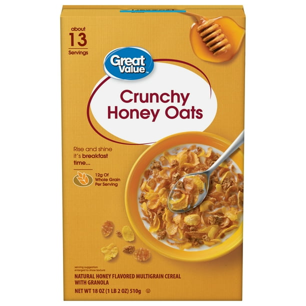 Great Value Crunchy Honey Oats Breakfast Cereal, 18 oz - Walmart ...