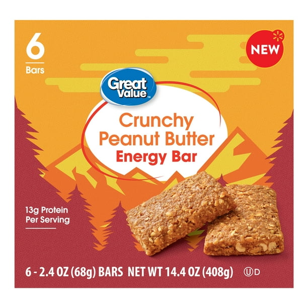 Great Value Crunchy Peanut Butter Energy Bar, 2.4 oz, 6 Count - Walmart ...