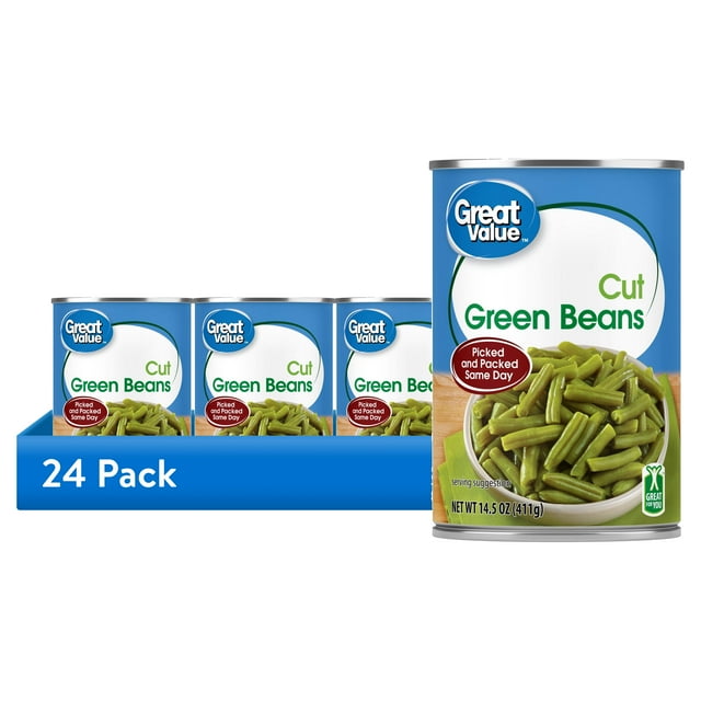 (24 pack) Great Value Cut Green Beans, Canned Green Beans, 14.5 oz Can ...