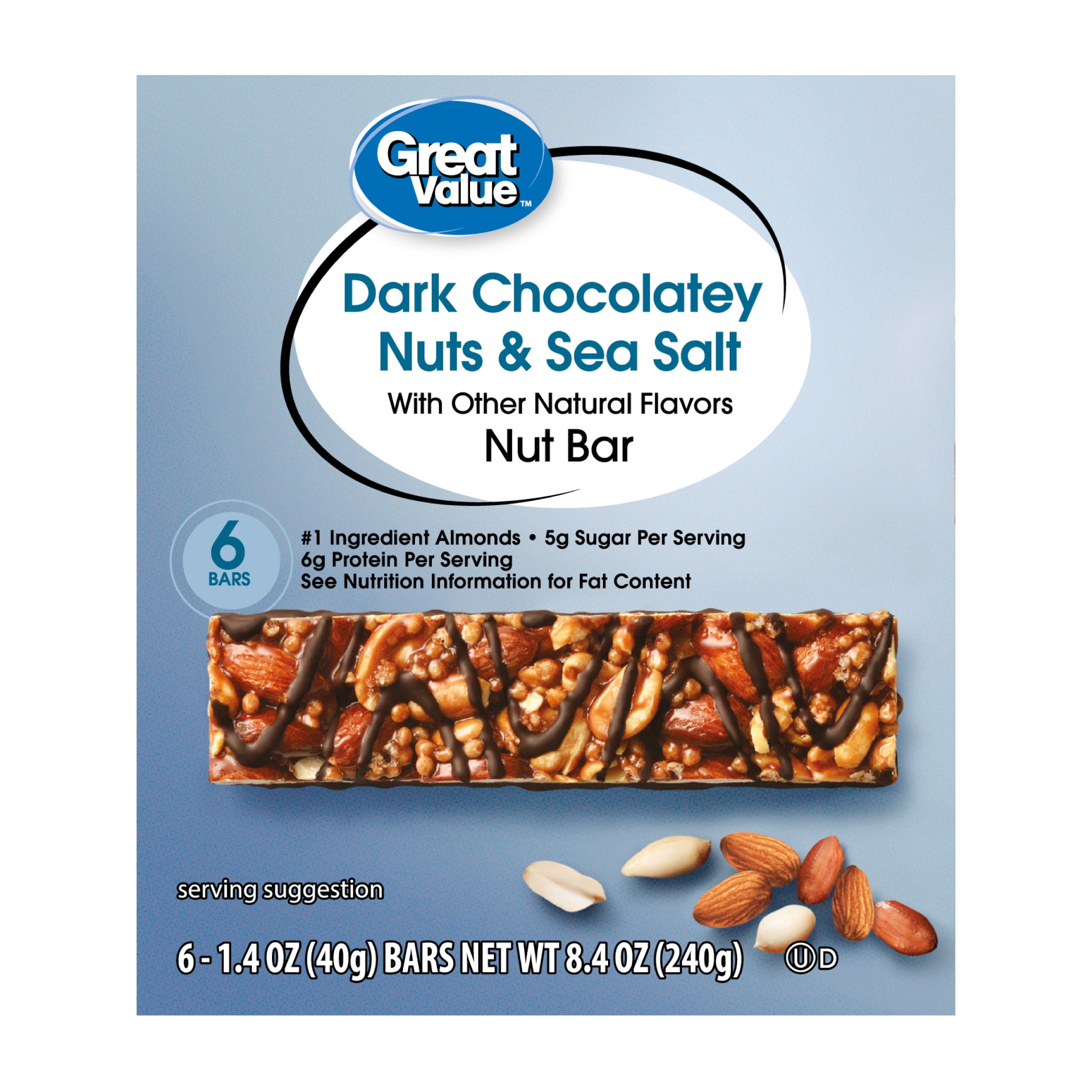 Great Value Dark Chocolate Nut & Sea Salt Bar, 1.4 oz, 6 Count ...