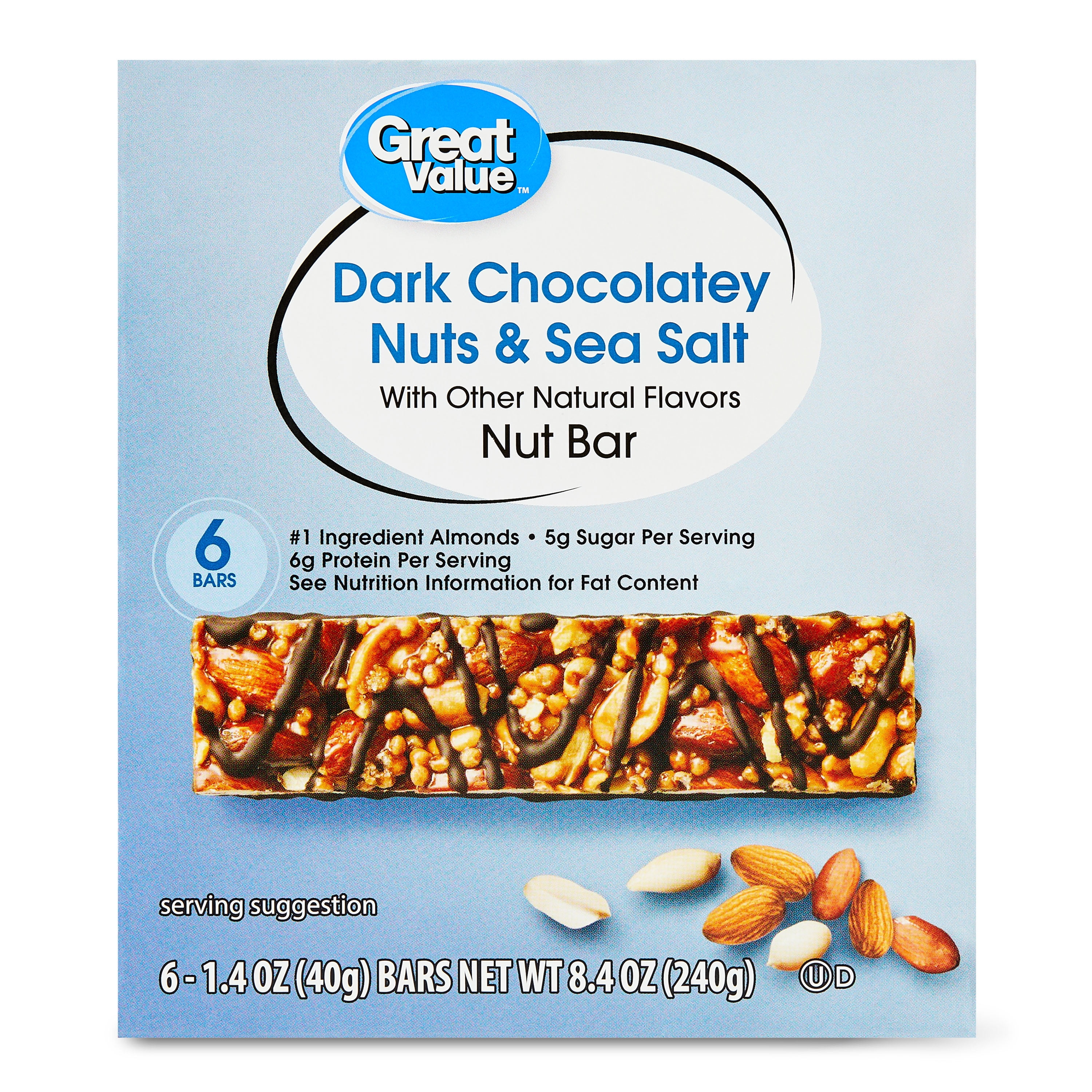 Great Value Dark Chocolatey Nuts & Sea Salt Nut Bars, 1.4 oz, 6 Count ...
